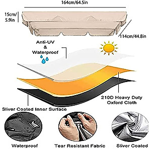 JHGF Patio Swing Canopy Fabric Waterproof Top Cover Cloth, Replacement Canopy Cover, All Weather Protection Outdoor Garden Furniture Covers for 2/3-Seater Chair Awning Glider Swing Cover