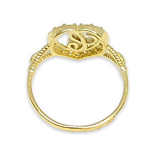 12 MM LONG LADIES TWO TONE HEART INITIAL CURSIVE ALPHABET LETTER RING REAL 10K YELLOW GOLD 4009 (J)