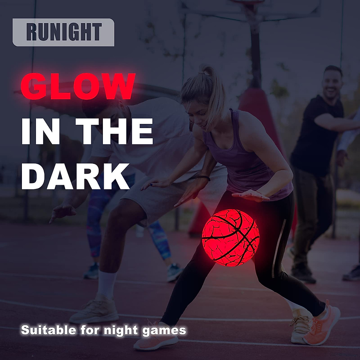 RUNIGHT Light Up Basketball - Extra Pump and Net - Official Size 5 - Great Glow in The Dark with 2 LED Lights and Pre Batteries- Youth Balls Gift for Kids,Teen Boys and Girls for Night Game