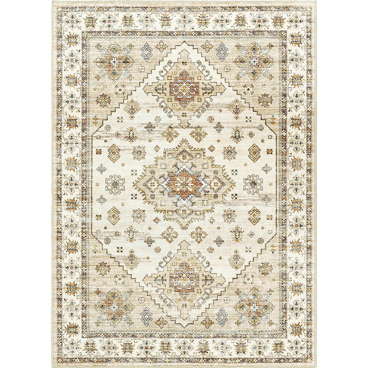 Roxstand Washable Rugs 8x10, Ultra-Thin Non-Slip 8x10 Area Rugs for Living Room, Soft Vintage Large Area Rug, Foldable Farmhouse Bedroom, Dining Room Rug (Light Brown/Beige, 8'x10')