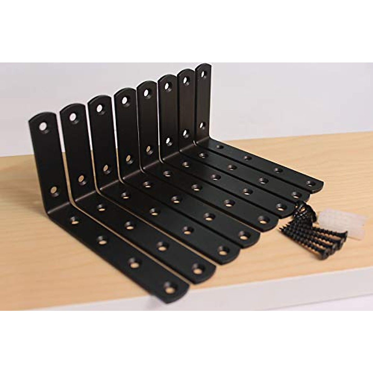 MHMYDZ 8 Pcs Matte Black Steel"L" Corner Brace Joint Angle Bracket Shelf Bracket Wall Hanging with Screws 125mmX75mm/5 InchX3 Inch Decorative Corner Brackets Joint Angle Bracket