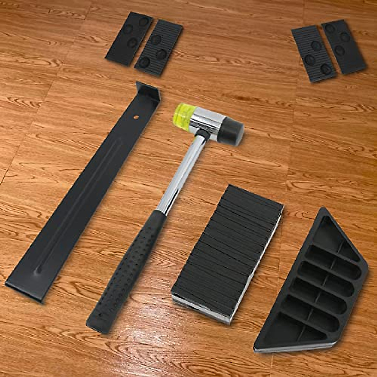 skyehomo Laminate Wood Flooring Installation Kit with 30pcs Spacers,Solid Rubber Tapping Block,Heavy Duty Pull Bar,Double-Faced Mallet,(33pcs)