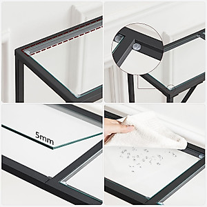MAHANCRIS Console Table, 27" Narrow Behind Sofa Table, Tempered Glass Entryway Table with Metal Frame, Adjustable Feet, Industrial Style, for Entrance, Living Room, Hallway, Balcony, Black CTH68B01