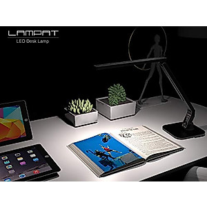 Lampat Dimmable LED Desk Lamp, 4 Lighting Modes (Reading/Studying/Relaxation/Bedtime), 5-Level Dimmer, Touch-Sensitive Control Panel, 1-Hour Auto Timer, 5V/1A USB Charging Port, Piano Black
