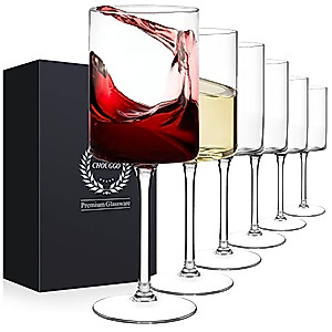 Chouggo Square Wine Glasses Set of 6-14.5Oz, Hand Blown Premium Crystal Red Wine or White Wine Glass - Gifts for Women, Men, Wedding, Anniversary, Christmas, Birthday