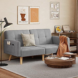 Gizoon Futon Couch Bed, 70.9" Sleeper Sofa with Adjustable Backrest, Modern Folding Daybed for Living Room, Dorm, Bedroom, Apart, 6 Legs and 2 Extra Support Rods, Removable Armrests