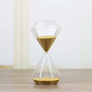 DOITOOL Desk Topper Diamond Shape Glass Hourglass Sandglass Timer 5 Minutes Romantic Hourglass Sand Timer Home Desk Decor Kithchen Cooking Countdown Use Golden Kid Gifts