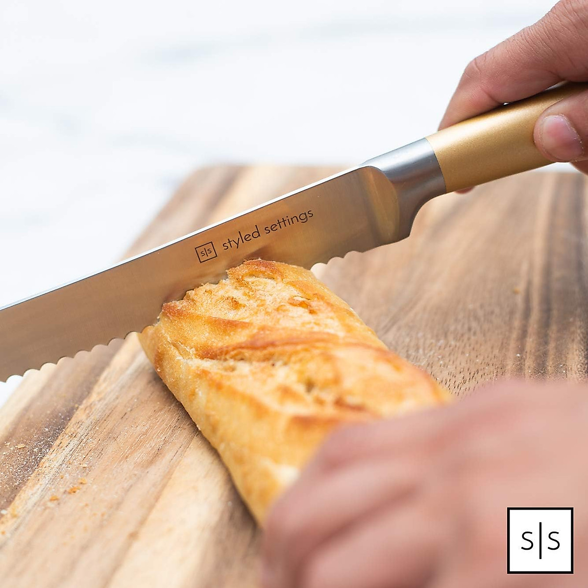 Gold Knife Set with Walnut Knife Block, 13-piece Kitchen Knives Stainless Steel Gold Knives Set, Full Tang, Knives Gold - Gold Kitchen Accessories