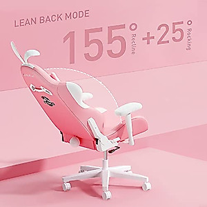 AutoFull C2 Pink Bunny Gaming Chair Cute Kawaii Gamer Chair for Girl Ergonomic Computer Gaming Chair with Lumbar Support PU Leather High Back Racing Gaming Chairs