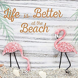Juvale Flamingo and Life is Better at The Beach Hanging Wall Decoration (14 x 9 Inches)
