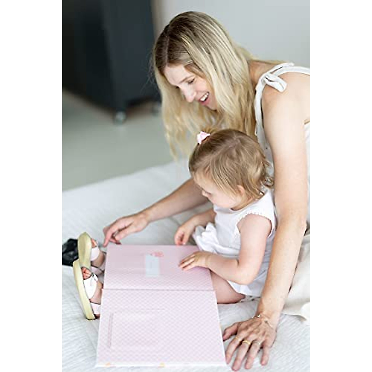 Lil Peach First 5 Years Baby Memory Book, Baby Girl Keepsake Book, Milestone and Photo Journal, Pink & Peach Confetti Polka Dots