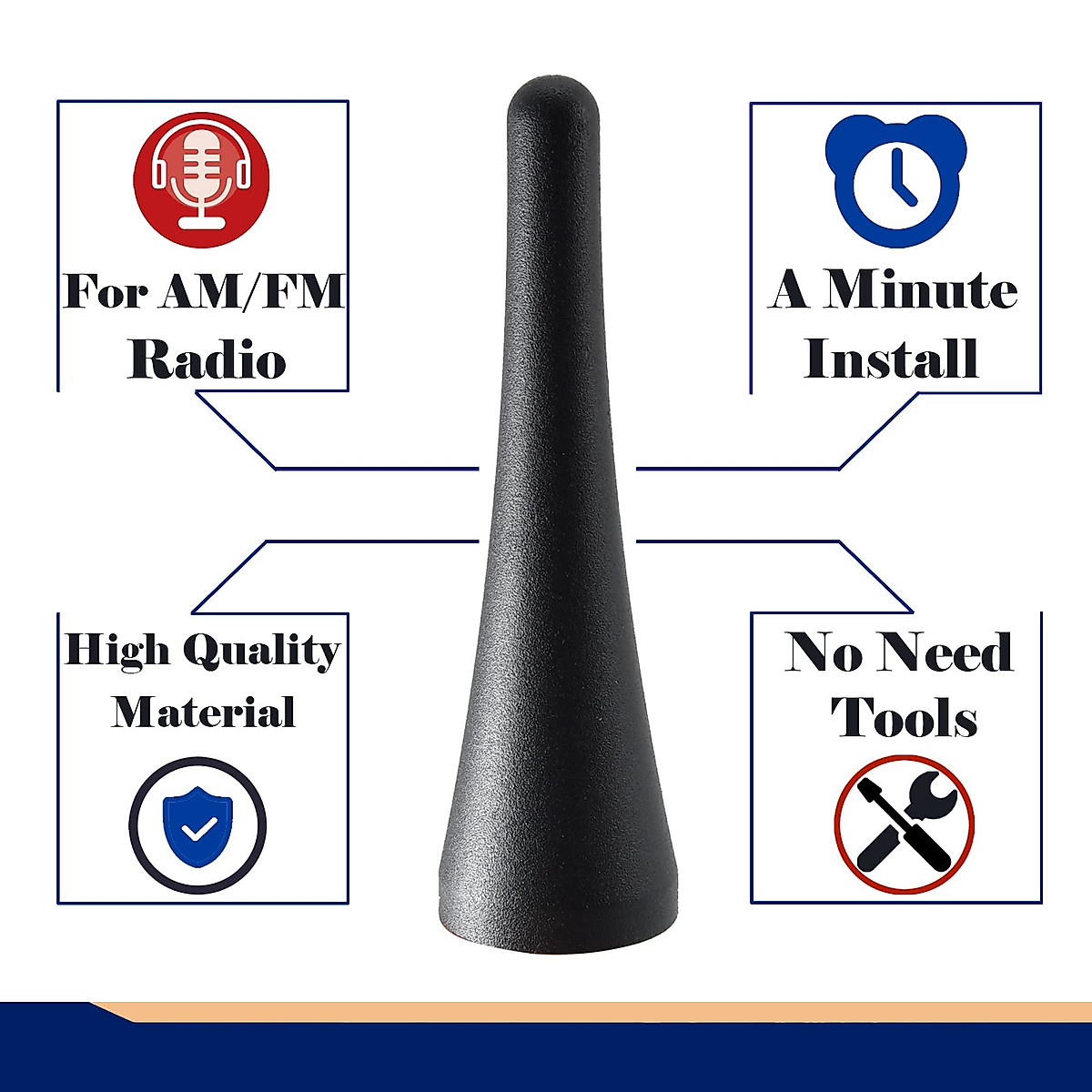 Anina Antenna Mast Replacement 3.8 Inch for 2010-2014 Ford Mustang, 2013-2023 Ford Transit, 2013-2019 Lincoln MKZ AM/FM Radio Stubby Aerial Short Antenna Mast Black Aluminum Car Wash Proof