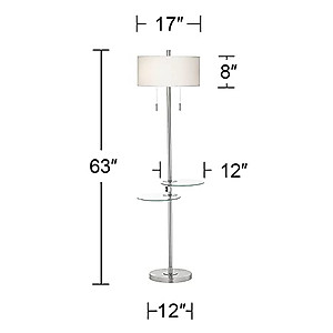 Possini Euro Design Concierge Modern Floor Lamps 63" Tall Set of 2 with Double Tray Table USB Charging Port Brushed Nickel Drum Shades Decor for Living Room Reading House Bedroom Home