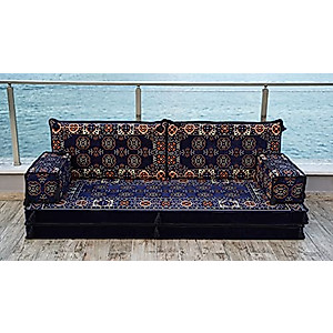 Navy Blue Arabic Sofa Floor Seating Set, Sofa Bed, Pallet Sofa, Floor Cushions, Sectional Sofa, Arabic Majilis, Ottoman Couch, Arabic Jalsa (8'' Thickness Sofa)