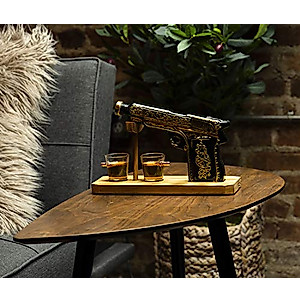 Hand Painted Pistol Whiskey & Wine Decanter by The Wine Savant - Pistol Whiskey Gun Decanter & 2 Bullet Shot Glasses - Military Gifts, Veteran Gifts, Law Enforcement Gifts, Home Bar Gifts, Drinking