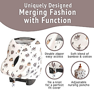 Baby Leaf Covers - Stretchy Multi Use Infant Car Seat and Stroller Canopy with Double Zipper, Breathable Nursing Poncho and Breastfeeding Scarf, Woodland