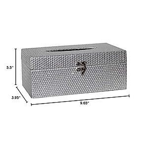 MODE HOME Rectangular Wooden Tissue Box Cover Silver Glitter Leather Tissue Box Holder with Metal Clasp for Living Room, Bathroom, Bedroom, Dryer Sheet Holder for Laundry Room Decor