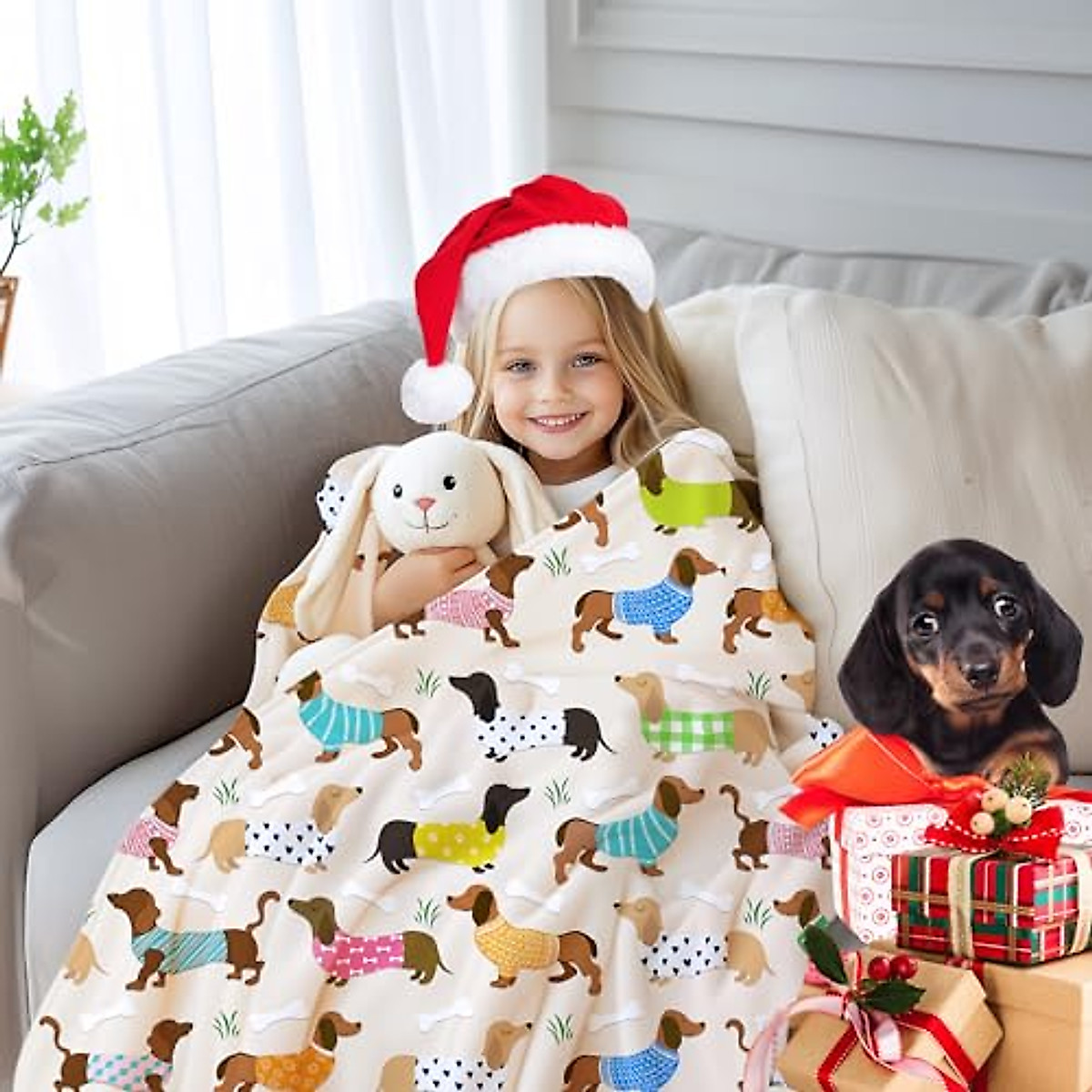 BUYYET Cute Dachshund Decor Fleece Flannel Animals Blanket Wiener Dog Dachshund Gifts Blanket for Women Lightweight Soft Cozy Throw Blanket for Bed Couch Travel Outdoor 40''x 50'' for Kids/Child