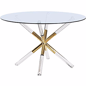 Meridian Furniture Mercury Collection Modern | Contemporary Tempered Glass Top Dining Table with Acrylic and Gold Durable Metal Base, Round