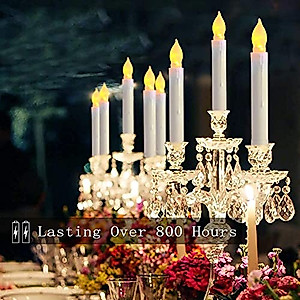 Raycare 12 PCS Battery Operated LED Taper Candles and 24 PCS Batteries (Last up to 800 Hours), Flameless Taper Candles with Flickering Warm White Light