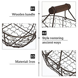 Cabilock Table Tray Country Basket Wire Egg Storage Basket with Handle Iron Art Eggs Tray Eggs Holder Metal Wire Gathering Basket for Kitchen Home Living Room Countertop Storage Baskets Oval Basket