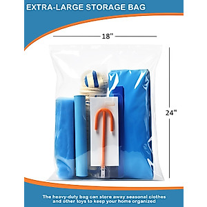 25 Pack Large Plastic Bags for Storage - 5 Gallon Clear Freezer Bags 18" x 24", Heavy-Duty Reusable Storage Bags for Clothes, Traveling, Moving, BPA-Free, 3-mil Thick Storage Bags with Zipper Top
