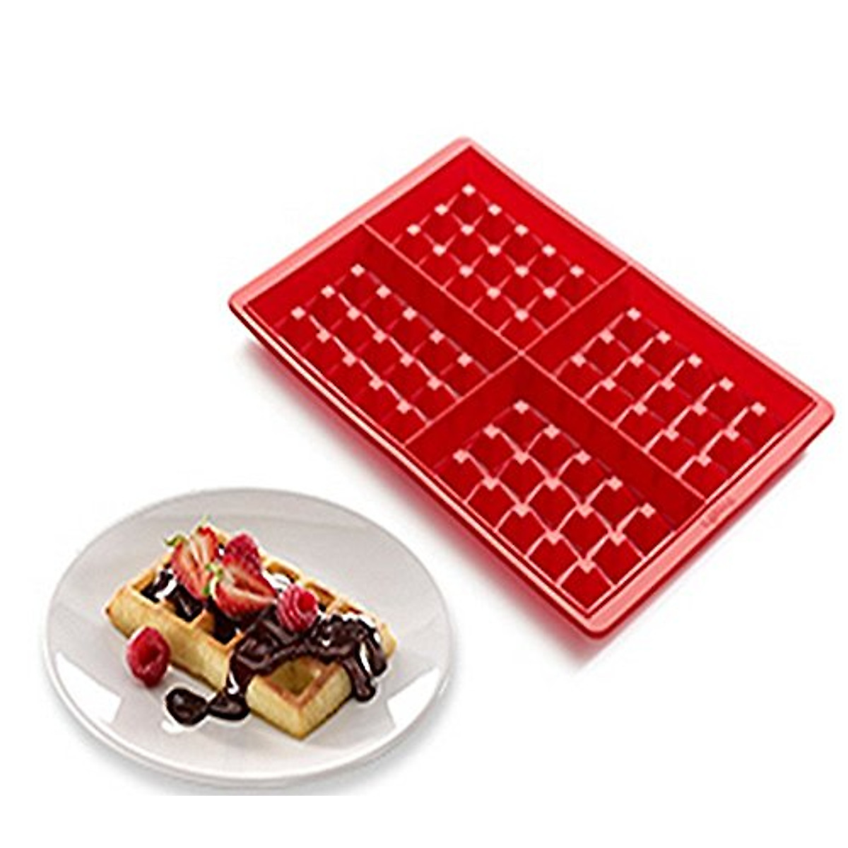 Silicone Waffle Mold for Baking, Non Stick, Dishwasher Safe, Square Shape Set of 2, Red