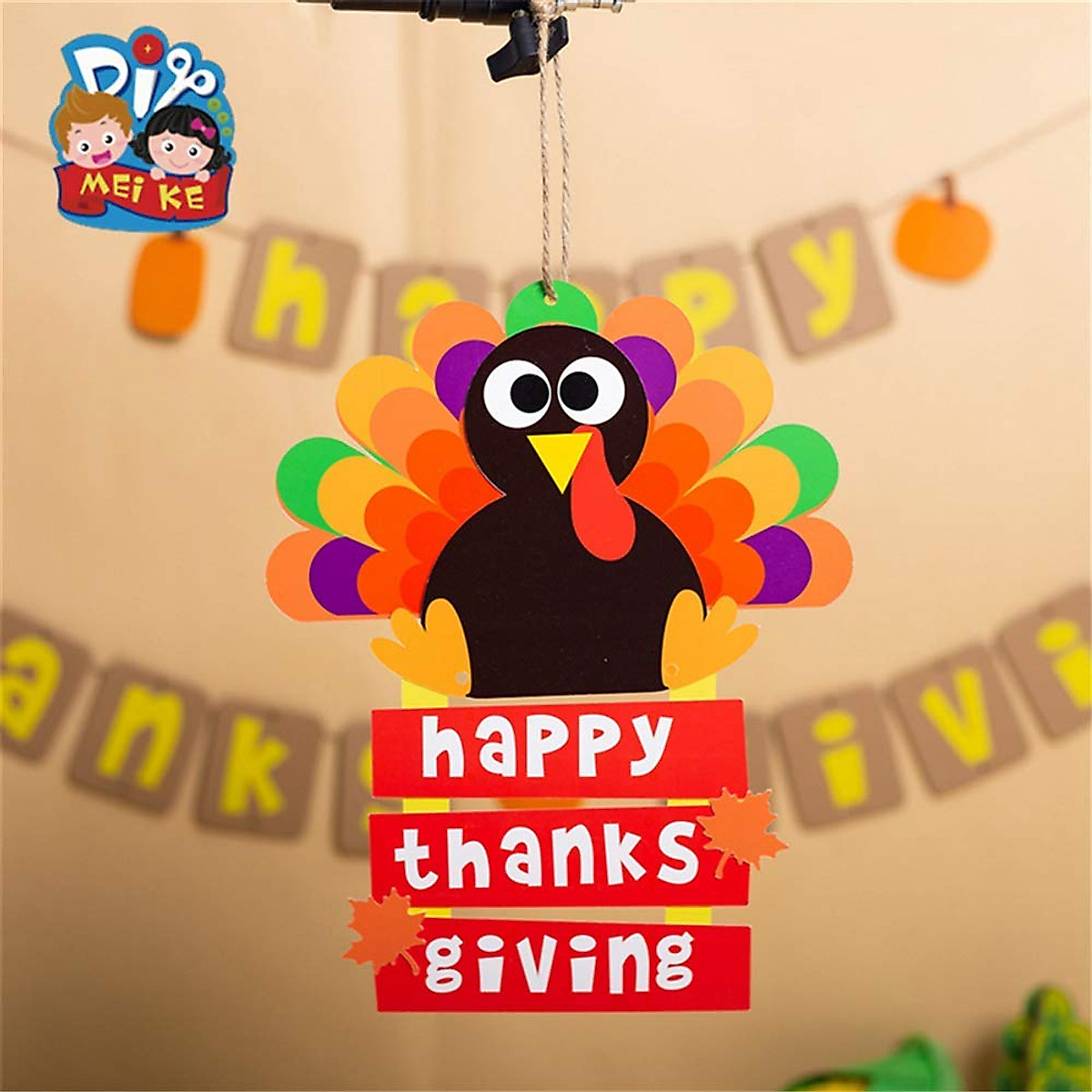 Turkey Craft Kits Thanksgiving & Autumn |Thankful Turkey Making Kit |DIY Festive Fall Thanksgiving Party Game |Door Hanging Ornament Decoration Supplies for Kids and Adults (5 Set Hanging)