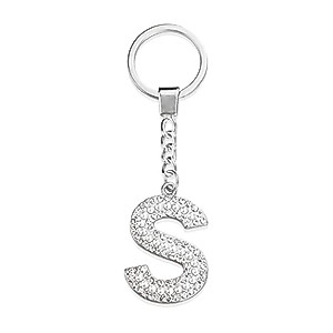 ESSPOC A-Z Initial Letter Keychain car keychain for women Rhinestone Crystal Silver Alphabet Pendant (S-SILVER)