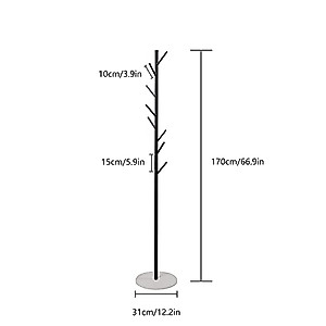 FLRH Coat Rack, 66" Metal Coat Shelf with Stable Marble Base, Metal Tree Hat & Coat Hanger with 7 Hooks, Floor Free Standing Wall Bedroom, Easy Assembly (Black)