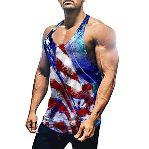 Mens 4th of July Active Athleitic Gym Vests Tie-Dye American Flag Muscle Tank Tops Summer Sleeveless Independence Day Shirts
