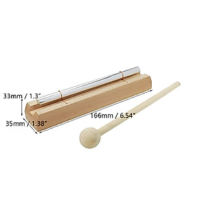 Risbay 1Set Wood and Stainless Steel 1- Tone Wind Chime with Wooden Mallet for Yoga Music Instrument,Class Management, Meditation
