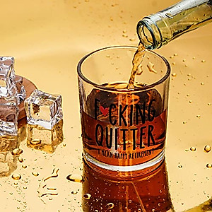 Futtumy Retirement Gift, Quitter I Mean Happy Retirement Whiskey Glass, Funny Retired Rock Glass for Men Boss Coworker Employee Husband Dad, Retirement Gift Christmas Gift Office Gift, 10oz