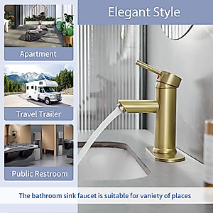Greenspring Brushed Gold Bathroom Faucet, Bathroom Sink Faucet, Farmhouse Single Handle One Hole Bathroom Faucets with Supply Line with Pop Up Sink Drain Assembly and Water Faucet Supply Lines