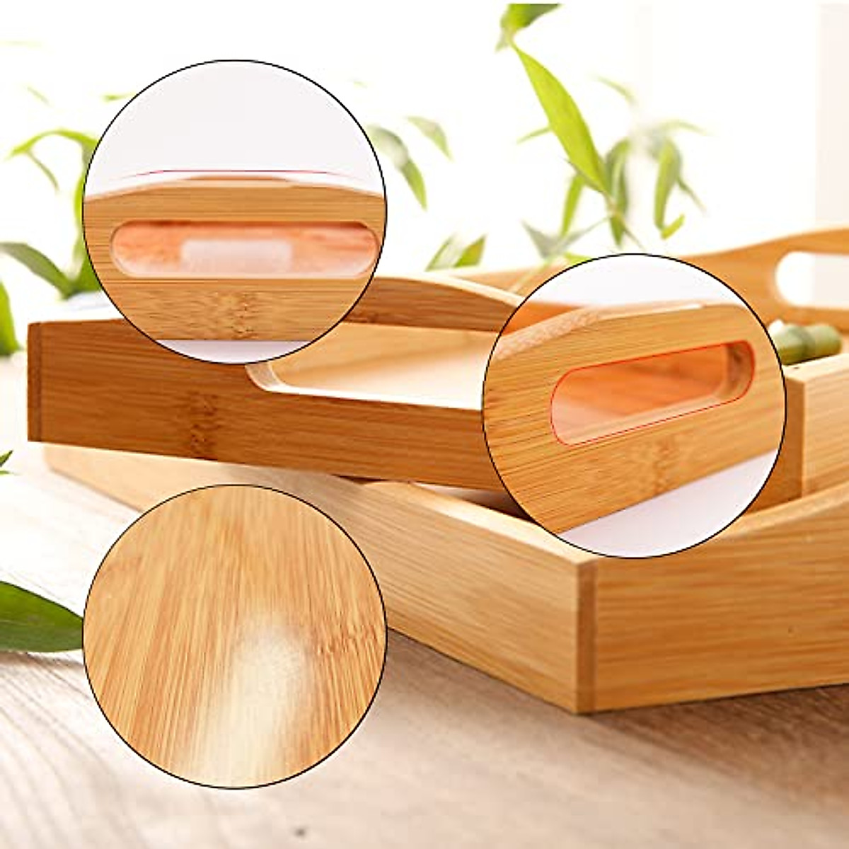 Enkrio Wood Serving Tray 3 Pack Food Tray with Handles Serving Tray Breakfast Tray Coffee Table Tray for Coffee Food Breakfast Dinner