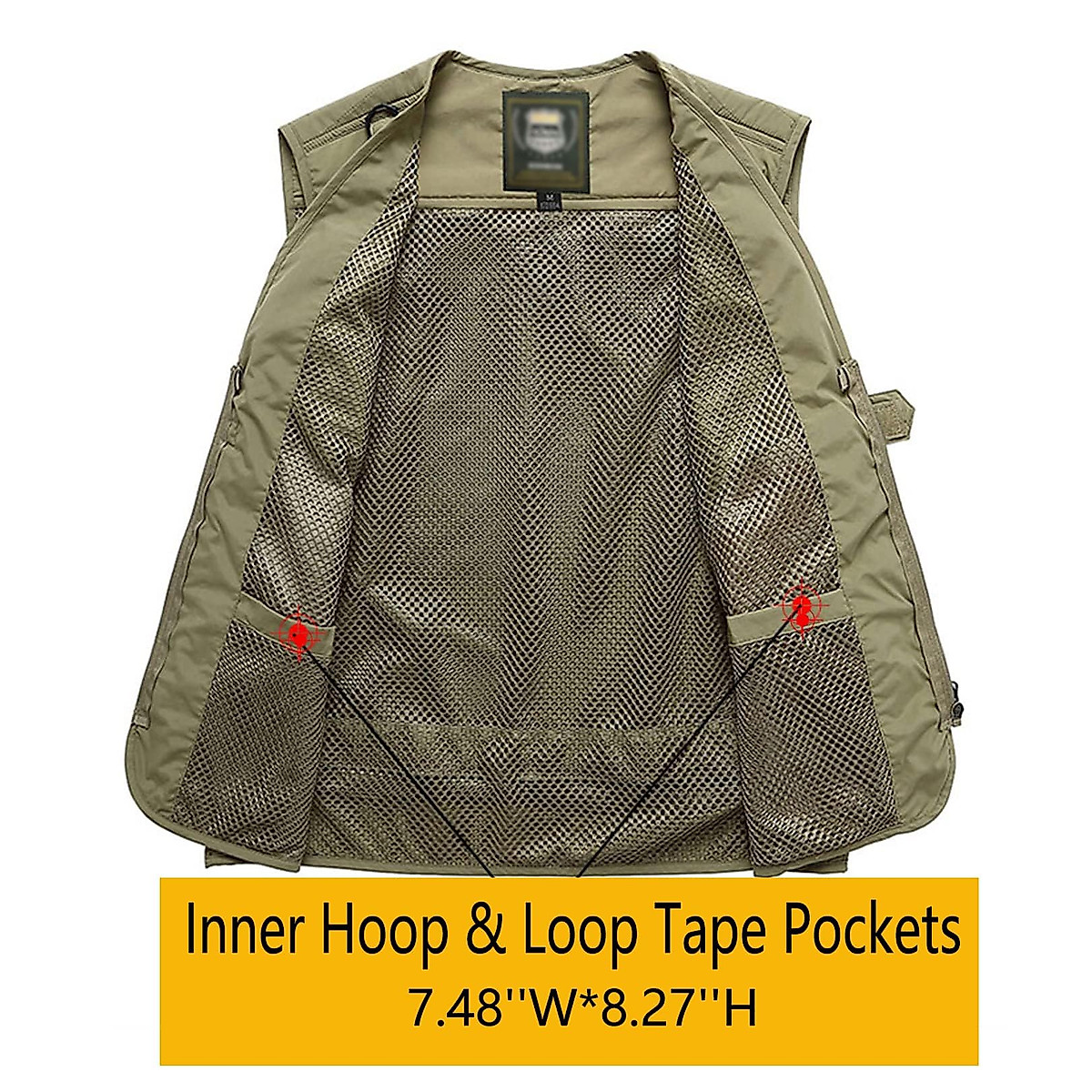 Flygo Men's Casual Lightweight Outdoor Fishing Work Safari Travel Photo Cargo Vest Jacket Multi Pockets(XX-Large, Orange)