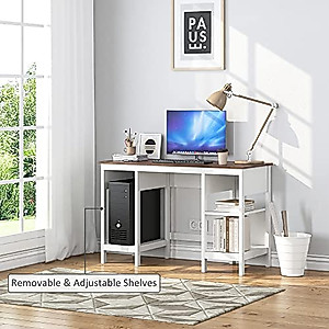 Spirich Home Office Computer Desk, 47 Inch Modern Rustic Wood Study Writing Table with Open Storage Shelves