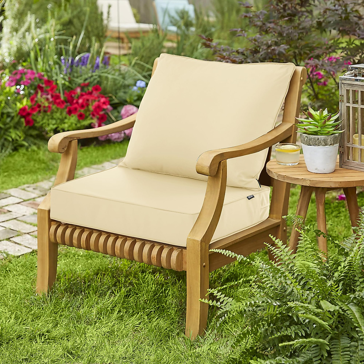 Comcaver Outdoor Cushions for Patio Furniture, Waterproof Fade and Tear Resistant Deep Seat and Backrest Cushion Set for Chair Couch Swing, 22x22 Inch, Beige, 1 Set