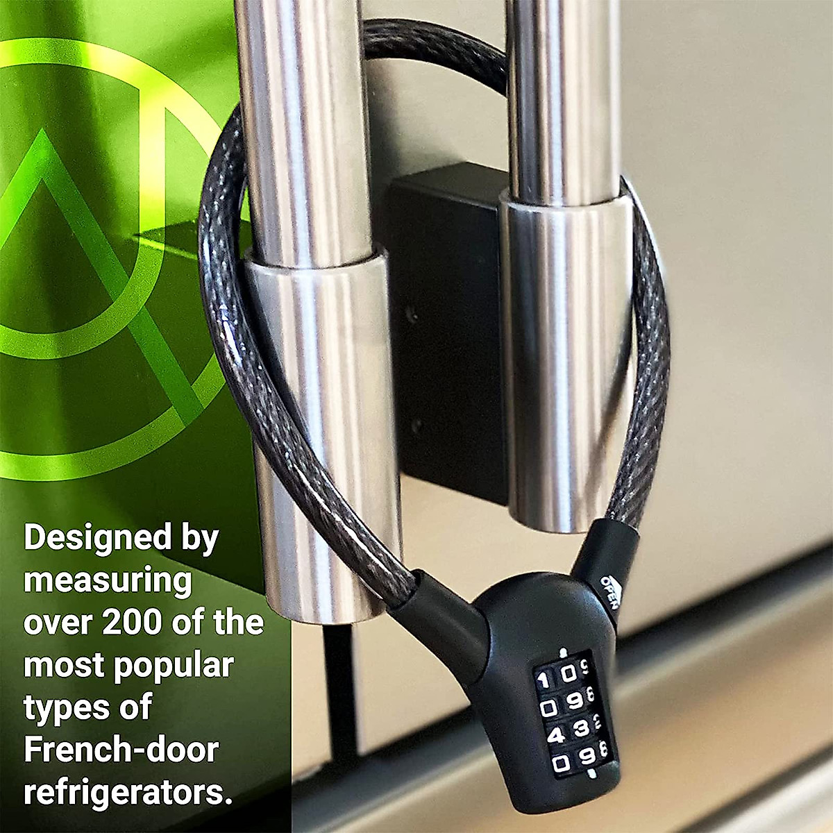 Urban August Max Refrigerator Cabinet Locks for Adults Kids Toddlers - Premium Cable Locks with Combination 4-Digit Code - Cut-Resistant Easy-to-use Multifunctional French Door Lock - One Pack