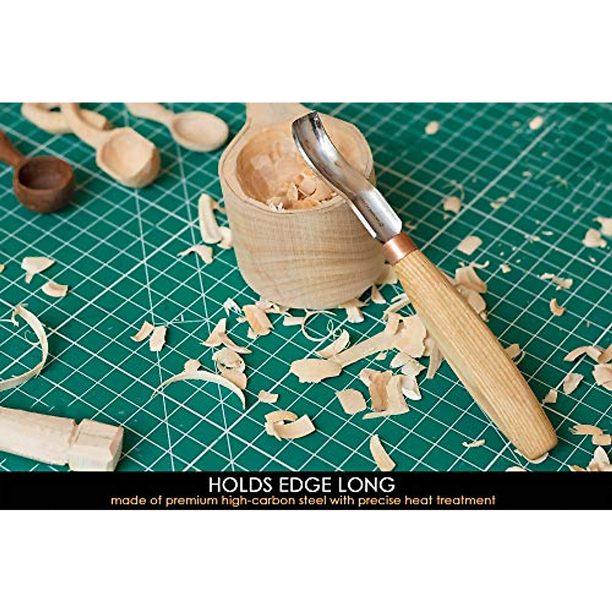 BeaverCraft, Wood Carving Bent Gouge K8a/14 0.55" - Spoon Carving Tools - Woodworking Hand Chisel Compact Wood Carving Knife for Beginners and Profi - Hobbies for Adults and Kids - Carbon Steel Blade