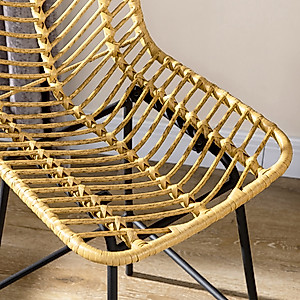 HOMCOM Modern Rattan Bar Stools, Breathable Steel-Base Wicker Counter Height Barstools for Kitchen Counter, Set of 2, Yellow