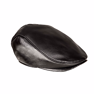 m metellıno METELLINO, Men's Leather Flat Cap, Newsboy Cap, Black Ivy Hats