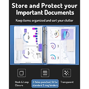 Forvencer Binder Pocket, 10 Pack Super Heavyweight Poly Binder Pocket with Hook and Loop Closure, Binder Folders Side Loading, 3 Ring Binder Pocket, Letter Size, Clear