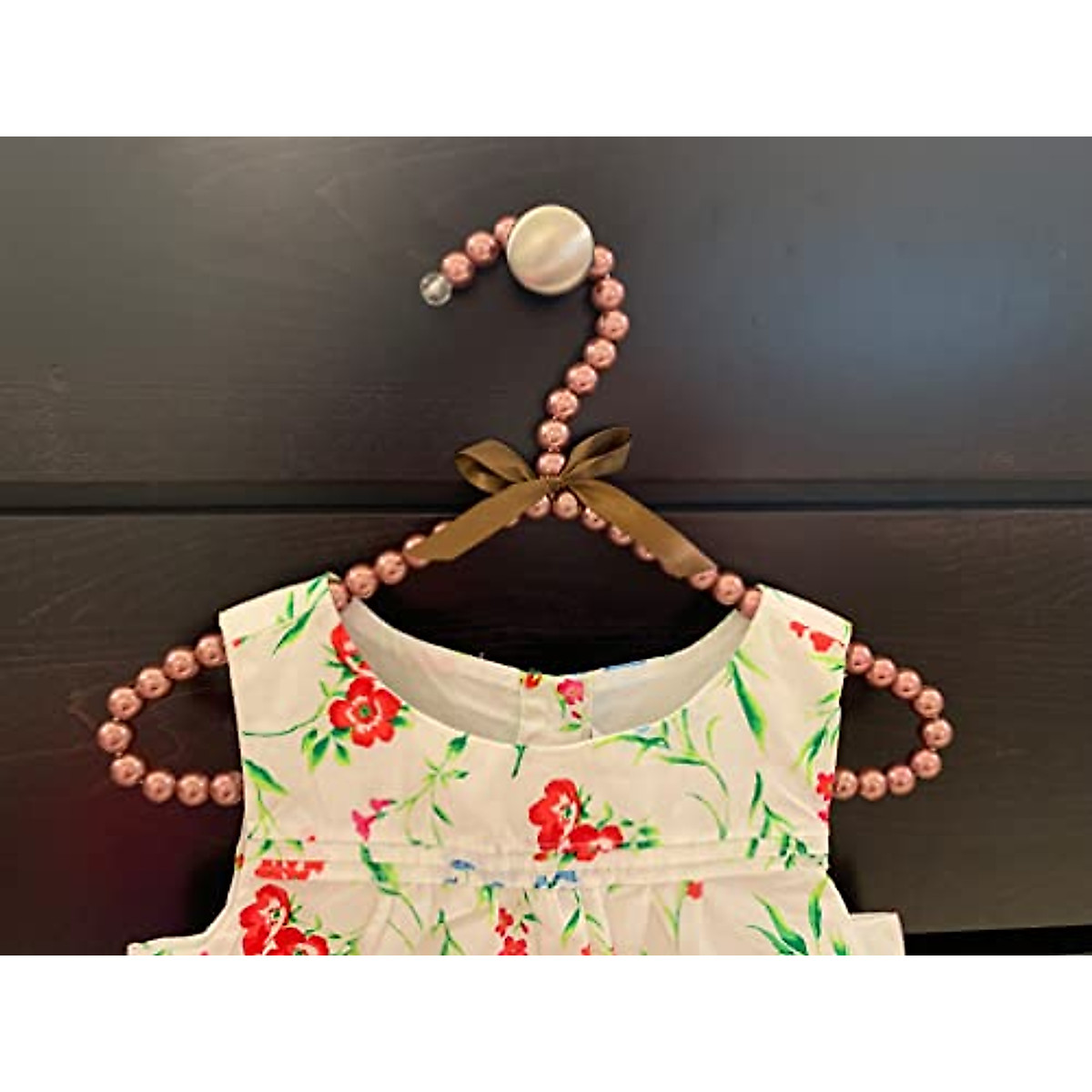 Pearl Clothes Beads Hangers for Kids Baby Girl Infant Toddler Childerns for Fancy Dress Closet Hanger Elegant Gift Ideas Metal Hangers (5 Pack) Coffee Color