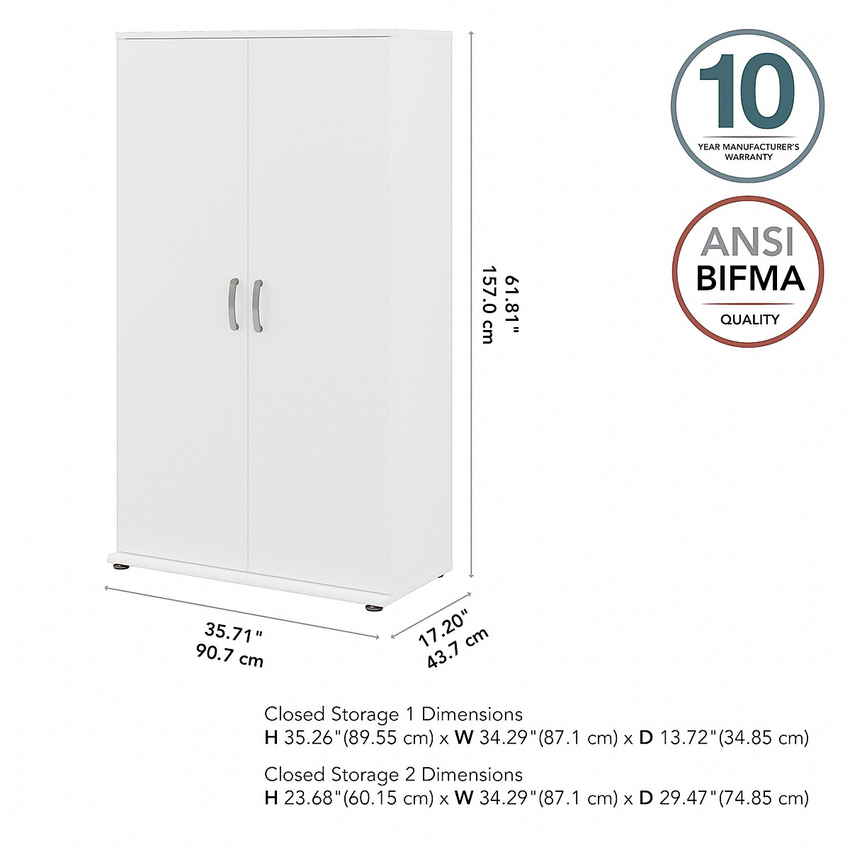 Bush Business Furniture Universal Tall Clothing Storage Cabinet with Doors and Shelves, White