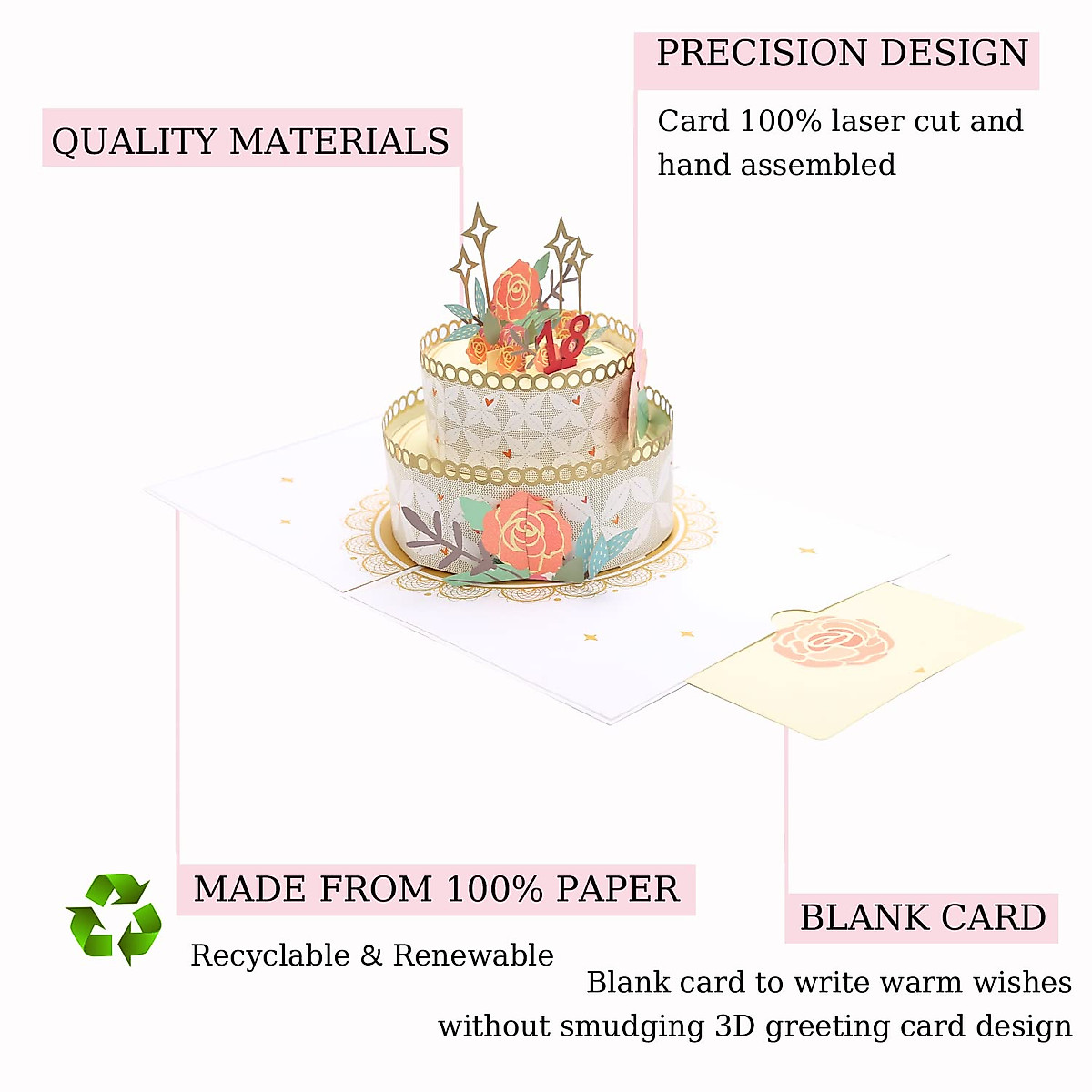 SZCXTOP Paper Birthday Cake 3D Pop Up Greeting Cards,Rose Flowers Cards Postcards for Kids Adults Girls Womens Wife Daughter Sister Boys Men Friends，DIY Numbers of Age