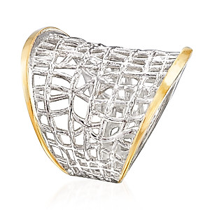 Ross-Simons Sterling Silver and 14kt Yellow Gold Free-Form Lattice Ring. Size 8