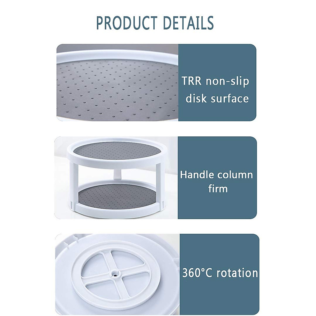 DLD 2-layer rotatable two-layer sideboard, spice rack, storage rack, lazy Susan turntable, non-slip shelf White/Gray (Double layer)