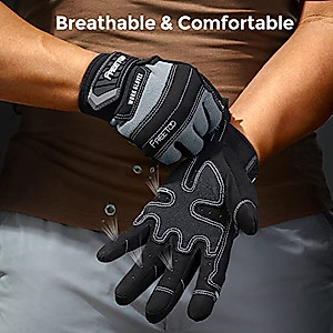FREETOO Large Mechanic Work Gloves, Gray-Black, Unisex, 180-Day Warranty