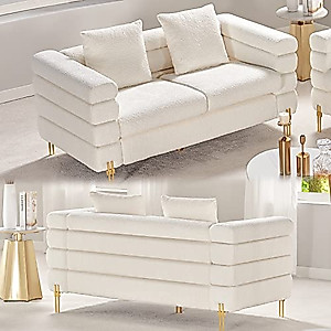 AMERLIFE Loveseat Sofa, 2 Seater Couch- Deep Seat Sofa Couch, Comfy Sofa for Living Room- White Sofa